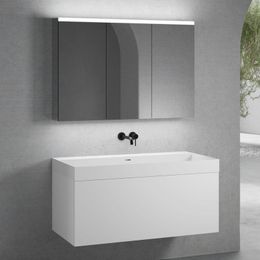 neoro n50 Unterschrank B: 120 cm mit 1 Auszug, Waschtisch ohne Hahnloch wei&szlig; matt, mit Spiegelschrank f&uuml;r die Schweiz,, BN0136WM+BN0434WM+BN0488MI,