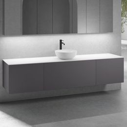 neoro n50 M&ouml;belanlage B: 220 cm mit 3 Ausz&uuml;gen, Waschtisch &Oslash; 40 cm wei&szlig; matt,, BN0064WM+2#BN0431GR+BN0433GR+BN0415WM,