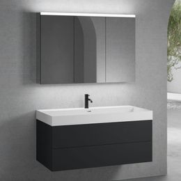 neoro n50 Unterschrank B: 120 cm mit 2 Ausz&uuml;gen, Waschtisch mit 1 Hahnloch wei&szlig; matt, mit Spiegelschrank f&uuml;r die Schweiz,, BN0140WM+BN0424BM+BN0488MI,