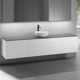 neoro n50 M&ouml;belanlage B: 220 cm mit 3 Ausz&uuml;gen, Waschtisch &Oslash; 45 cm wei&szlig; matt,, BN0106WM+2#BN0431WH+BN0433WH+BN0415GR,