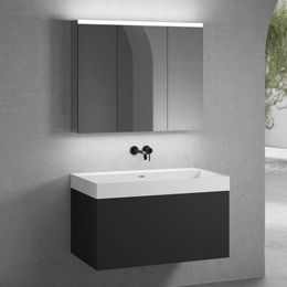 neoro n50 Unterschrank B: 100 cm mit 1 Auszug, Waschtisch ohne Hahnloch wei&szlig; matt, mit Spiegelschrank f&uuml;r die Schweiz,, BN0135WM+BN0433BM+BN0487MI,