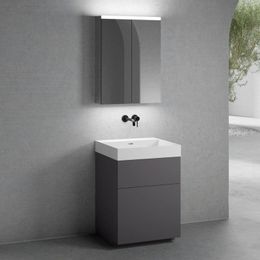 neoro n50 Unterschrank B: 60 cm mit 2 Ausz&uuml;gen, Waschtisch ohne Hahnloch wei&szlig; matt, mit Spiegelschrank f&uuml;r die Schweiz,, BN0133WM+BN0441GR+BN0485MI,