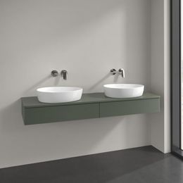 Villeroy & Boch Villeroy und Boch Antao Waschtisch-Unterschrank L17150HL 160x19x50cm, Hahnlochbohrung, Waschbeckenplattenfarbe Lack, leaf green matt lacquer, Mit Beleuchtung