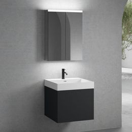 neoro n50 Unterschrank B: 60 cm mit 1 Auszug, Waschtisch mit 1 Hahnloch wei&szlig; matt, mit Spiegelschrank f&uuml;r die Schweiz,, BN0137WM+BN0431BM+BN0485MI,
