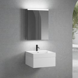 neoro n50 Unterschrank B: 60 cm mit 1 Auszug, Waschtisch mit 1 Hahnloch wei&szlig; matt, mit Spiegelschrank f&uuml;r die Schweiz,, BN0137WM+BN0411WM+BN0485MI,