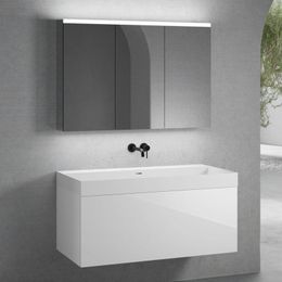 neoro n50 Unterschrank B: 120 cm mit 1 Auszug, Waschtisch ohne Hahnloch wei&szlig; matt, mit Spiegelschrank f&uuml;r die Schweiz,, BN0136WM+BN0434WH+BN0488MI,