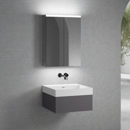 neoro n50 Unterschrank B: 60 cm mit 1 Auszug, Waschtisch ohne Hahnloch wei&szlig; matt, mit Spiegelschrank f&uuml;r die Schweiz,, BN0133WM+BN0411GR+BN0485MI,