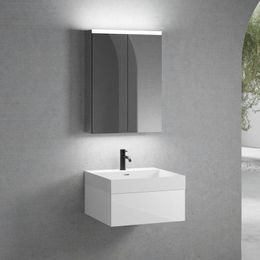 neoro n50 Unterschrank B: 60 cm mit 1 Auszug, Waschtisch mit 1 Hahnloch wei&szlig; matt, mit Spiegelschrank f&uuml;r die Schweiz,, BN0137WM+BN0411WH+BN0485MI,