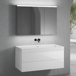 neoro n50 Unterschrank B: 120 cm mit 2 Ausz&uuml;gen, Waschtisch ohne Hahnloch wei&szlig; matt, mit Spiegelschrank f&uuml;r die Schweiz,, BN0136WM+BN0424WH+BN0488MI,