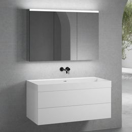 neoro n50 Unterschrank B: 120 cm mit 2 Ausz&uuml;gen, Waschtisch ohne Hahnloch wei&szlig; matt, mit Spiegelschrank f&uuml;r die Schweiz,, BN0136WM+BN0424WM+BN0488MI,