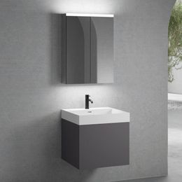 neoro n50 Unterschrank B: 60 cm mit 1 Auszug, Waschtisch mit 1 Hahnloch wei&szlig; matt, mit Spiegelschrank f&uuml;r die Schweiz,, BN0137WM+BN0431GR+BN0485MI,