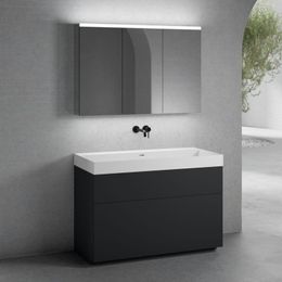 neoro n50 Unterschrank B: 120 cm mit 2 Ausz&uuml;gen, Waschtisch ohne Hahnloch wei&szlig; matt, mit Spiegelschrank f&uuml;r die Schweiz,, BN0136WM+BN0444BM+BN0488MI,