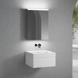 neoro n50 Unterschrank B: 60 cm mit 1 Auszug, Waschtisch ohne Hahnloch wei&szlig; matt, mit Spiegelschrank f&uuml;r die Schweiz,, BN0133WM+BN0411WM+BN0485MI,