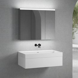 neoro n50 Unterschrank B: 100 cm mit 1 Auszug, Waschtisch ohne Hahnloch wei&szlig; matt, mit Spiegelschrank f&uuml;r die Schweiz,, BN0135WM+BN0413WM+BN0487MI,
