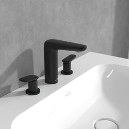 Villeroy & Boch Villeroy und Boch Antao Dreiloch-Waschtischarmatur TVW111001000K5 fester Auslauf, mit Push-Open-Ablaufgarnitur, matt black