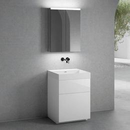 neoro n50 Unterschrank B: 60 cm mit 2 Ausz&uuml;gen, Waschtisch ohne Hahnloch wei&szlig; matt, mit Spiegelschrank f&uuml;r die Schweiz,, BN0133WM+BN0441WH+BN0485MI,
