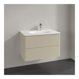 Villeroy & Boch Villeroy und Boch Antao Waschtisch-Unterschrank L04100HJ 78,8x50,4x49,6cm, mit Frontstruktur, silk grey matt lacquer, Mit Beleuchtung