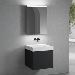 neoro n50 Unterschrank B: 60 cm mit 1 Auszug, Waschtisch ohne Hahnloch wei&szlig; matt, mit Spiegelschrank f&uuml;r die Schweiz,, BN0133WM+BN0431BM+BN0485MI,