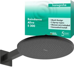 Hansgrohe Raindance Alive S Duschkopf 24540340 2 Strahlarten mit Brausearm, brushed black chrome