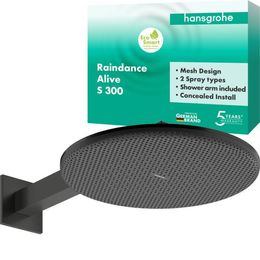 Hansgrohe Raindance Alive S Duschkopf 24541340 2 Strahlarten wassersparend mit Brausearm, EcoSmart, brushed black chrome