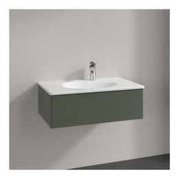Villeroy & Boch Villeroy und Boch Antao Waschtisch-Unterschrank L01100HL 78,8x25,6x49,6cm, mit Frontstruktur, leaf green matt lacquer, Mit Beleuchtung