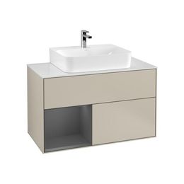 Villeroy & Boch Villeroy und Boch Finion Waschtischunterschrank F111GKHH 100cm, Abdeckplatte black matt, Regal links Anthracite matt, Sand Matt Lacquer