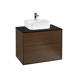 Villeroy & Boch Villeroy und Boch Finion Waschtischunterschrank G08200GN 80x60,3x50,1cm, Emotion, Abdeckplatte black matt, Walnut veneer