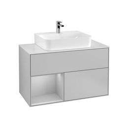 Villeroy & Boch Villeroy und Boch Finion Waschtischunterschrank F111GJGJ 100cm, Abdeckplatte black matt, Regal links Light grey matt, Light grey matt