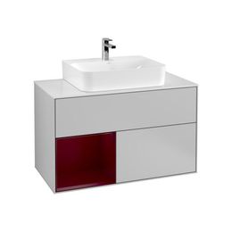 Villeroy & Boch Villeroy und Boch Finion Waschtischunterschrank F111HBGJ 100cm, Abdeckplatte black matt, Regal links Peony, Light grey matt