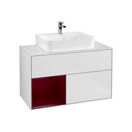 Villeroy & Boch Villeroy und Boch Finion Waschtischunterschrank F111HBMT 100cm, Abdeckplatte black matt, Regal links Peony, White matt lacquer