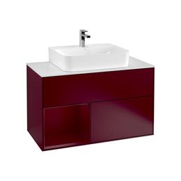 Villeroy & Boch Villeroy und Boch Finion Waschtischunterschrank F111HBHB 100cm, Abdeckplatte black matt, Regal links Peony, Peony Matt