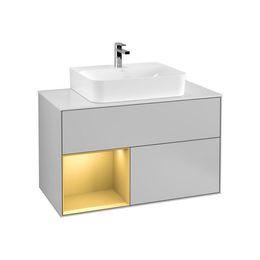 Villeroy & Boch Villeroy und Boch Finion Waschtischunterschrank F111HFGJ 100cm, Abdeckplatte black matt, Regal links Gold matt, Light grey matt