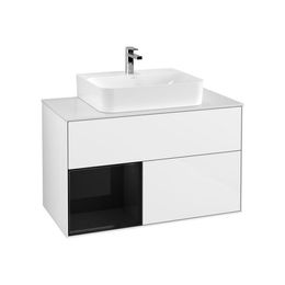Villeroy & Boch Villeroy und Boch Finion Waschtischunterschrank F111PHGF 100cm, Abdeckplatte black matt, Regal links Glossy Black Lacquer, Glossy white lacquer