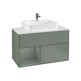 Villeroy & Boch Villeroy und Boch Finion Waschtischunterschrank F111GMGM 100cm, Abdeckplatte black matt, Regal links Olive Matt Lacquer, Olive Matt Lacquer