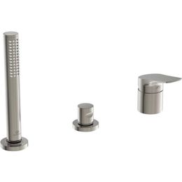 Ideal Standard La Dolce Vita Wannen-3-Loch-Armatur BD670GN f&uuml;r Wannenrand, ohne Auslauf, mit Handbrause-Set, silver storm