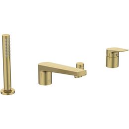 Ideal Standard La Dolce Vita Wannen-4-Loch-Armatur BD671A2 f&uuml;r Wannenrand, mit Auslauf, mit Handbrause-Set, brushed gold