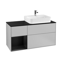Villeroy & Boch Villeroy und Boch Finion Waschtischunterschrank F142PDGJ 120cm, Abdeckplatte Glass Black Matt, Regal links Black matt lacquer, Light grey matt