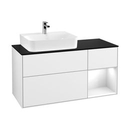 Villeroy & Boch Villeroy und Boch Finion Waschtischunterschrank G152GFGF 120cm, Abdeckplatte black matt, Emotion, Regal links Glossy white lacquer, Glossy white lacquer