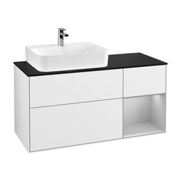 Villeroy & Boch Villeroy und Boch Finion Waschtischunterschrank G152GJGF 120cm, Abdeckplatte black matt, Emotion, Regal links Light grey matt, Glossy white lacquer