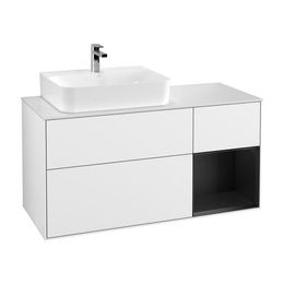 Villeroy & Boch Villeroy und Boch Finion Waschtischunterschrank G151PDGF 120cm, Abdeckplatte white matt, Emotion, Regal links Black matt lacquer, Glossy white lacquer