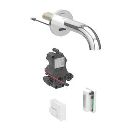 Geberit Piave Infrarot-Waschtischarmatur 116266211 Wandmontage, Generatorbetrieb, UP-Funktionsbox, hochglanz-verchromt, mit Mischer, 17cm
