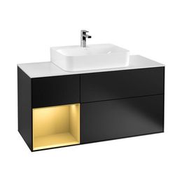 Villeroy & Boch Villeroy und Boch Finion Waschtischunterschrank F161HFPD 120cm, Abdeckplatte white matt, Regal links Gold matt, Black matt lacquer