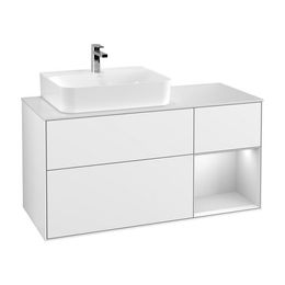 Villeroy & Boch Villeroy und Boch Finion Waschtischunterschrank G151MTGF 120cm, Abdeckplatte white matt, Emotion, Regal links White matt lacquer, Glossy white lacquer
