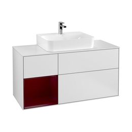 Villeroy & Boch Villeroy und Boch Finion Waschtischunterschrank F161HBMT 120cm, Abdeckplatte white matt, Regal links Peony, White matt lacquer