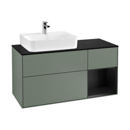 Villeroy & Boch Villeroy und Boch Finion Waschtischunterschrank G152PDGM 120cm, Abdeckplatte black matt, Emotion, Regal links Black matt lacquer, Olive Matt Lacquer