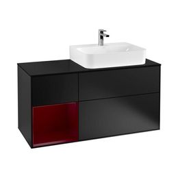 Villeroy & Boch Villeroy und Boch Finion Waschtischunterschrank F142HBPD 120cm, Abdeckplatte Glass Black Matt, Regal links Peony, Black matt lacquer