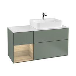Villeroy & Boch Villeroy und Boch Finion Waschtischunterschrank G141PCGM 120cm, Abdeckplatte white matt, Emotion, Regal links Oak Veneer, Olive Matt Lacquer