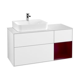 Villeroy & Boch Villeroy und Boch Finion Waschtischunterschrank G151HBGF 120cm, Abdeckplatte white matt, Emotion, Regal links Peony, Glossy white lacquer