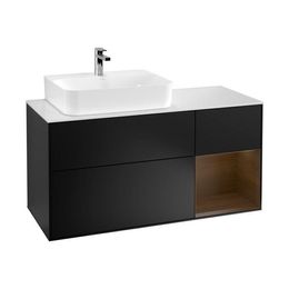 Villeroy & Boch Villeroy und Boch Finion Waschtischunterschrank G151GNPD 120cm, Abdeckplatte white matt, Emotion, Regal links Walnut veneer, Black matt lacquer