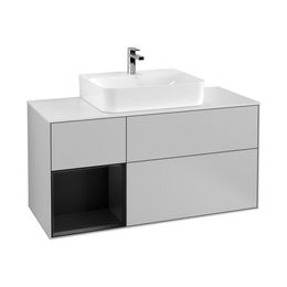 Villeroy & Boch Villeroy und Boch Finion Waschtischunterschrank F161PDGJ 120cm, Abdeckplatte white matt, Regal links Black matt lacquer, Light grey matt